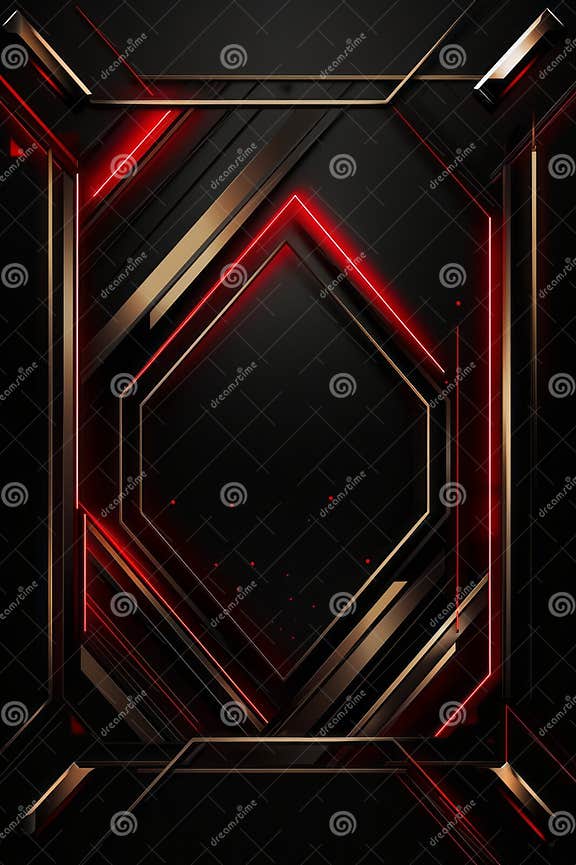 Abstract Black and Red Geometric Frame with Red Lines on a Black ...