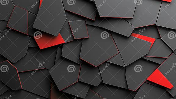 Abstract Black and Red Geometric Shapes Create Sleek Modern Design Overlapping Polygons Form ...