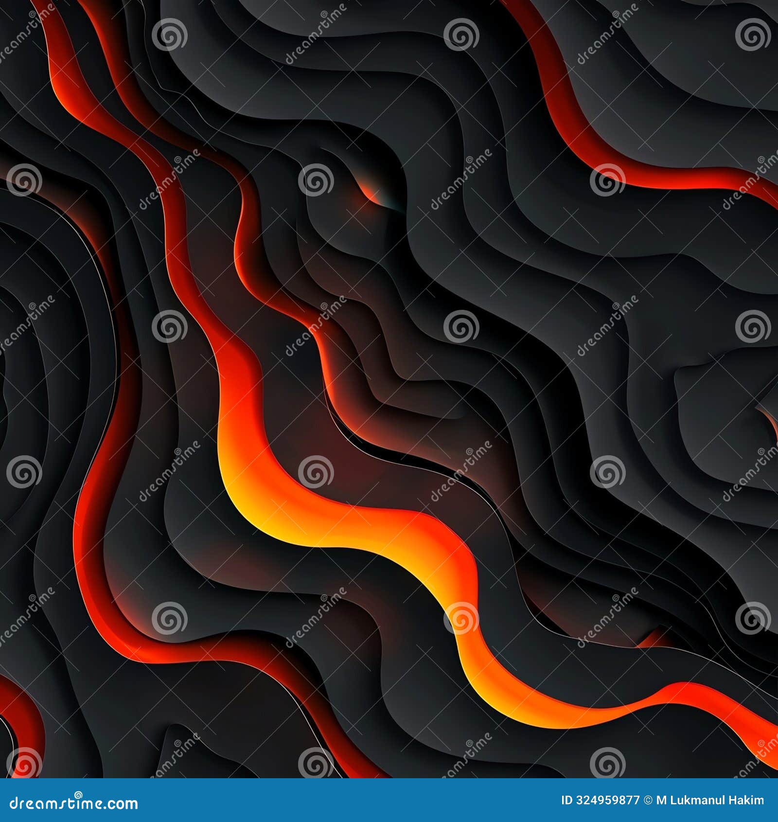 Abstract Black and Red Lava Flow Background. 3D Rendered Digital Art ...