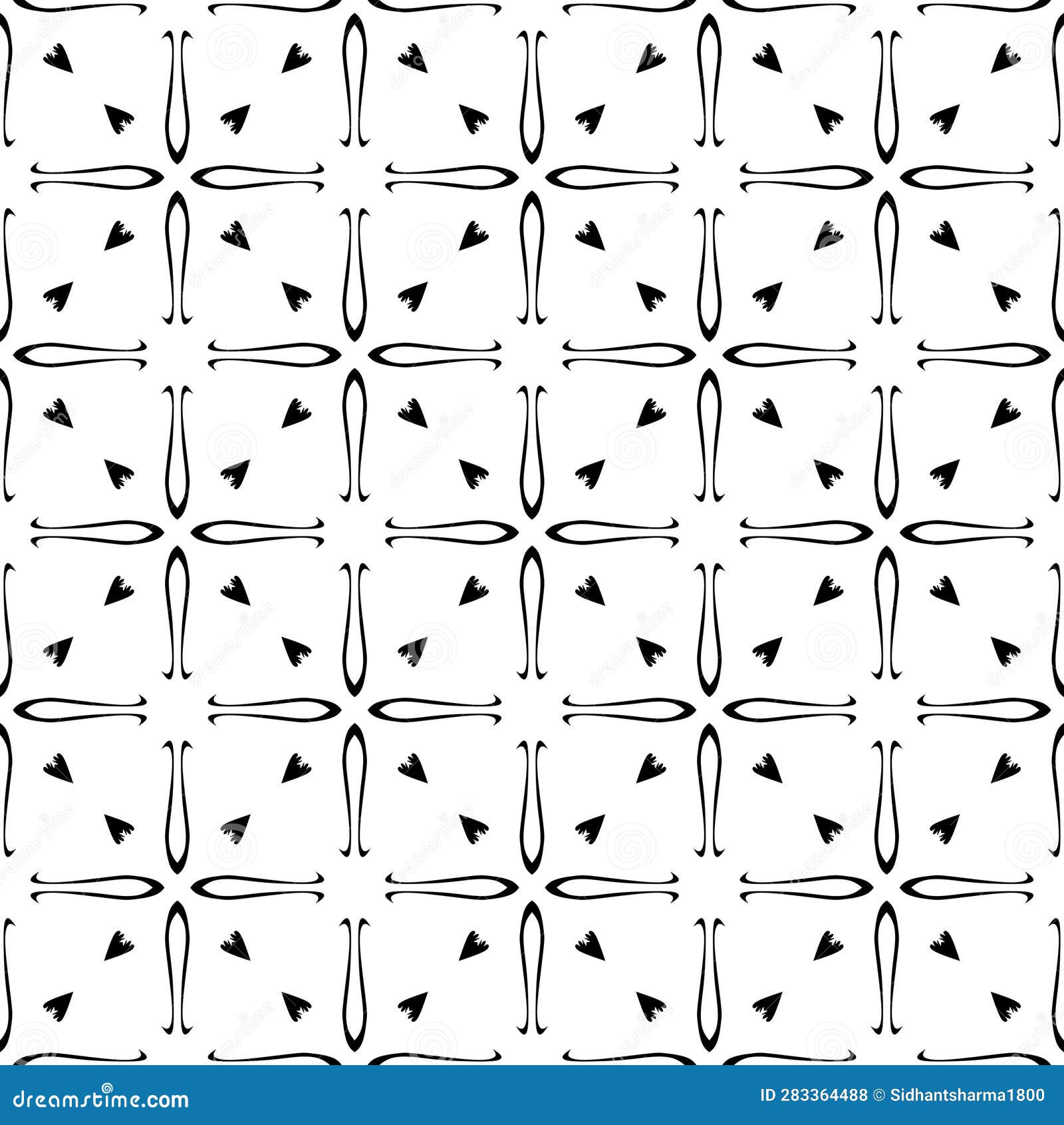 Abstract Black Seamless Curvy Element Repeated Pattern Design on White ...