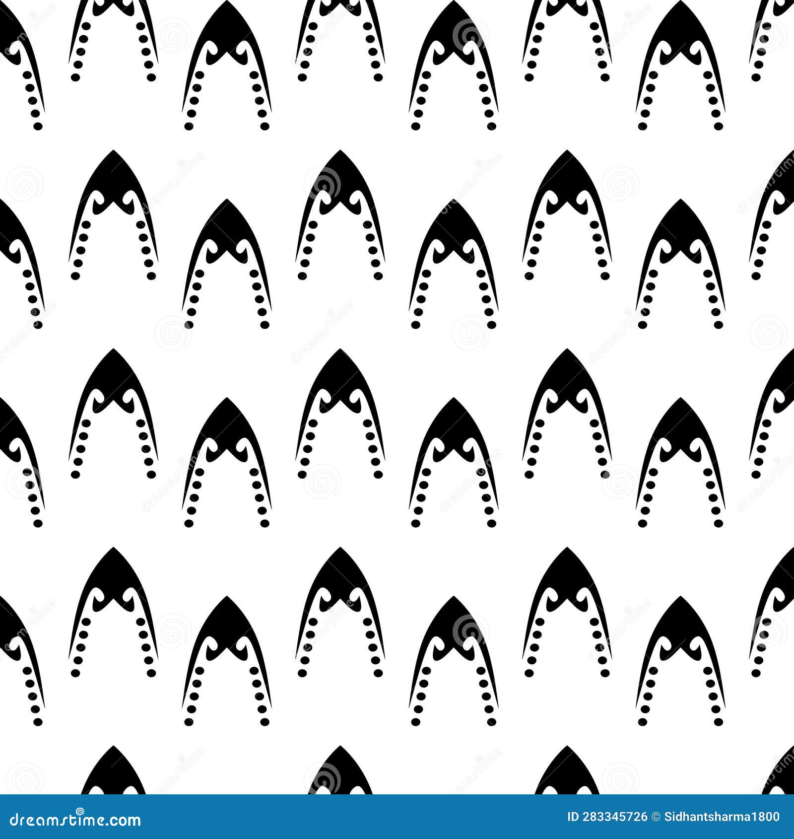 Abstract Black Seamless Curvy Element Repeated Pattern Design on White ...