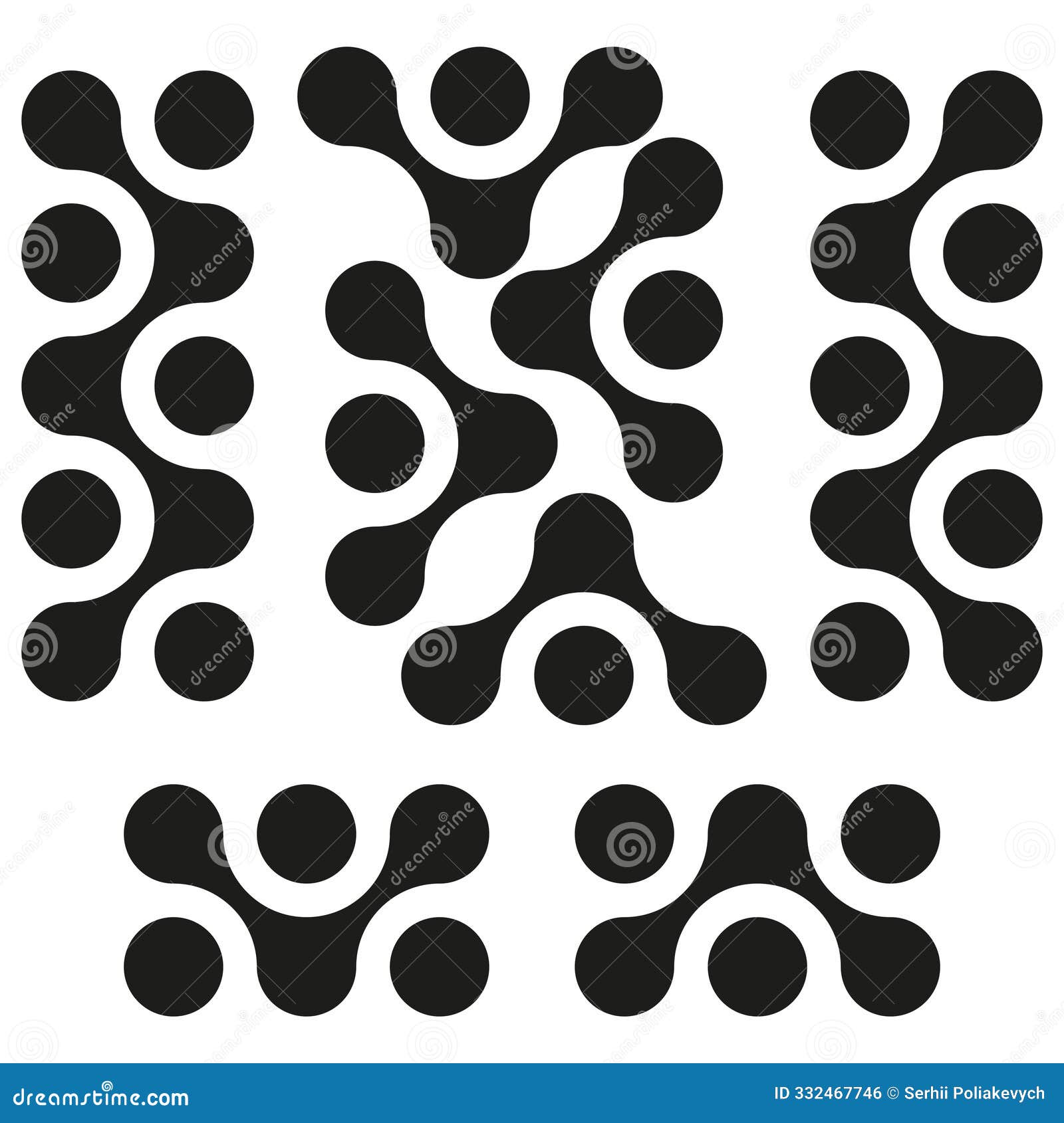 Abstract Black Shapes. Circular Connection Pattern. Geometric Design ...