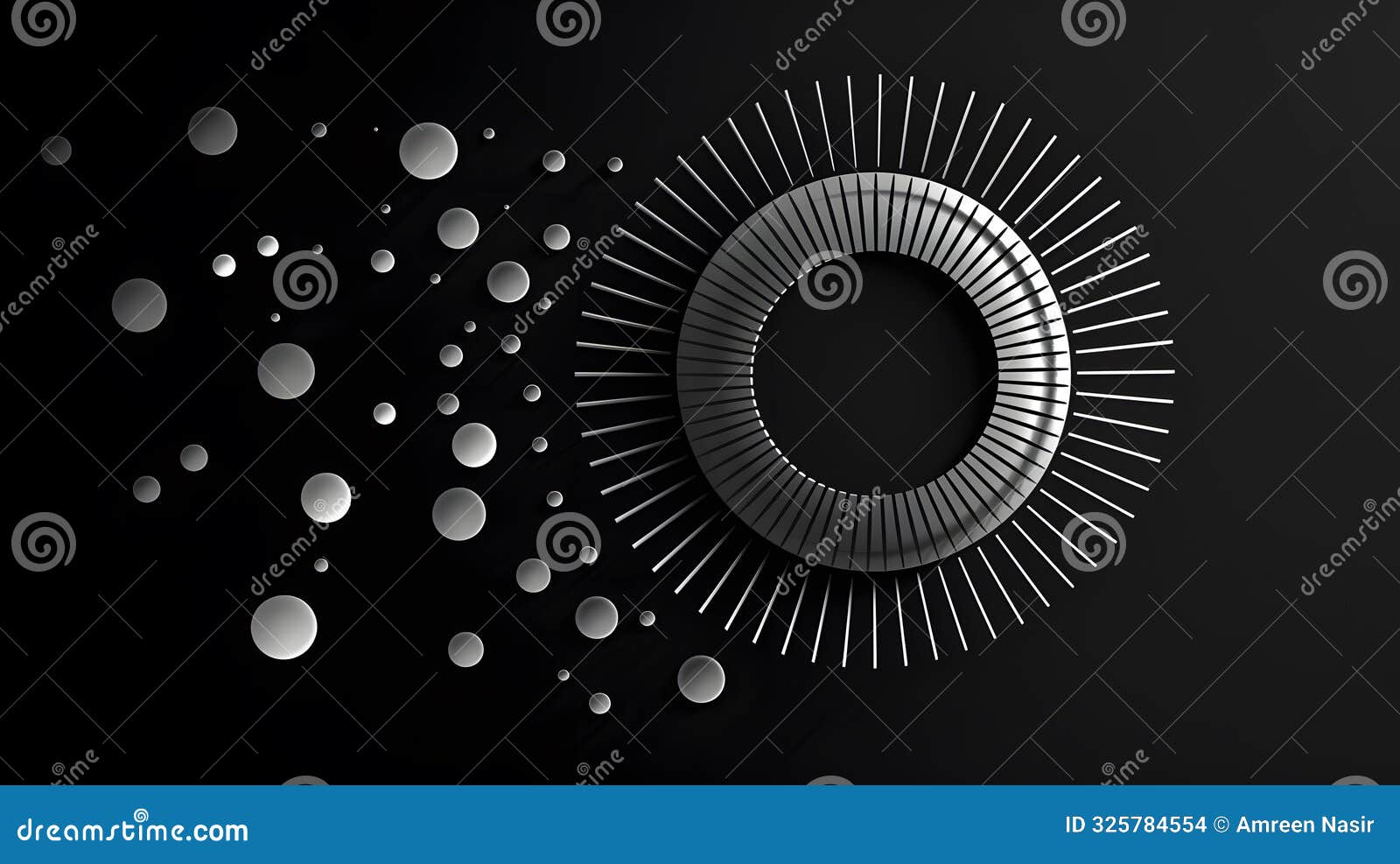 Abstract Black and Silver Geometric Art with Circular and Linear ...