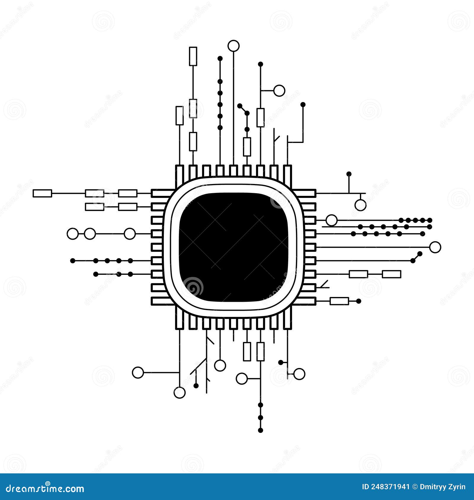 Abstract Black Simple Line Cpu, Computer, Technology Doodle Outline ...