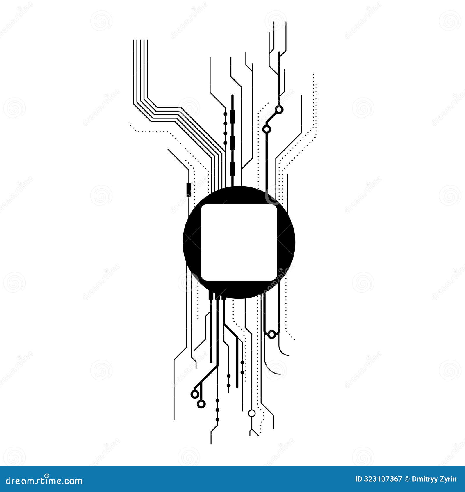 Abstract Black Simple Line Cpu Computer Technology Doodle Outline ...