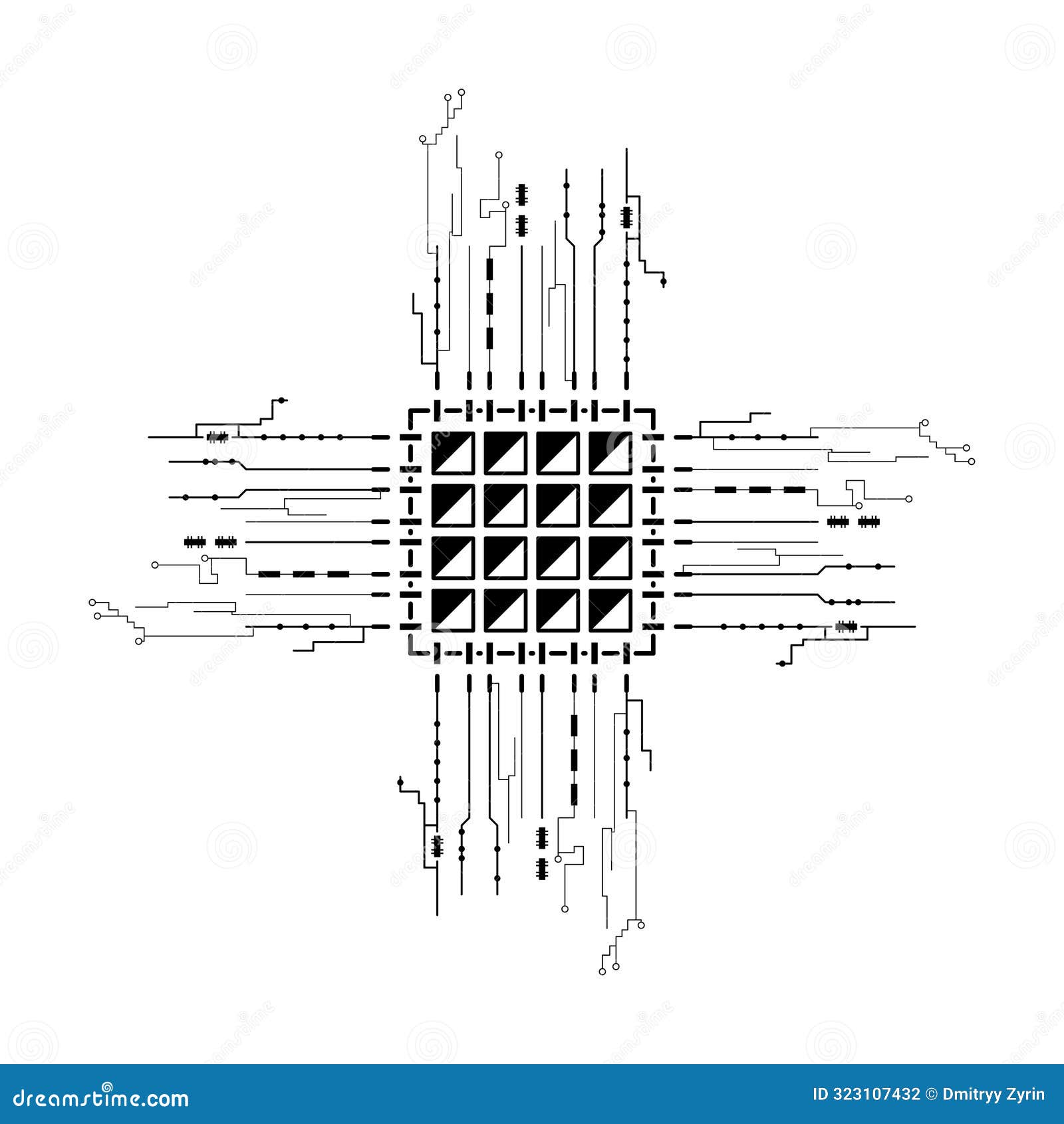 Abstract Black Simple Line Cpu Computer Technology Doodle Outline ...