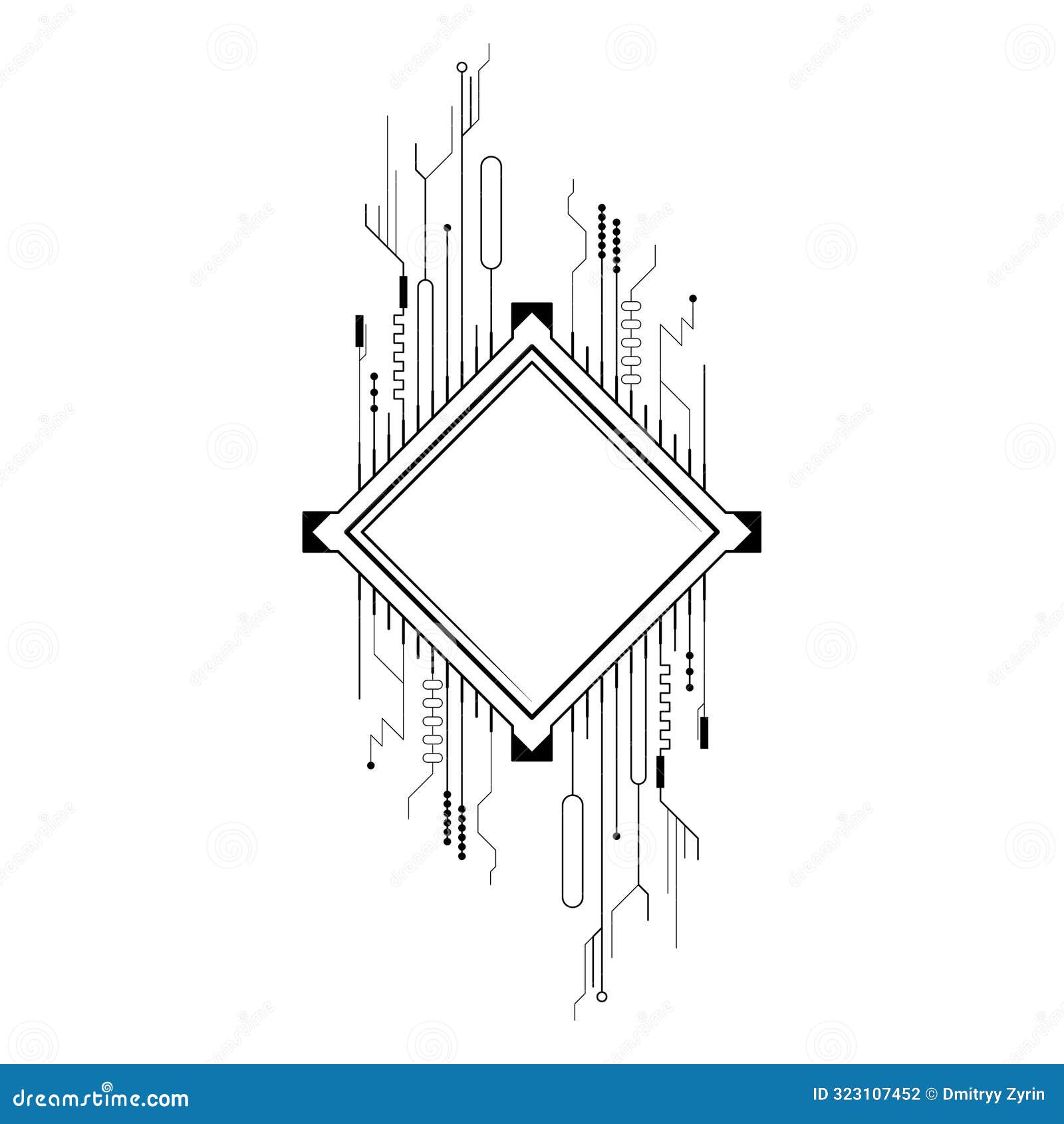 Abstract Black Simple Line Cpu Computer Technology Doodle Outline ...