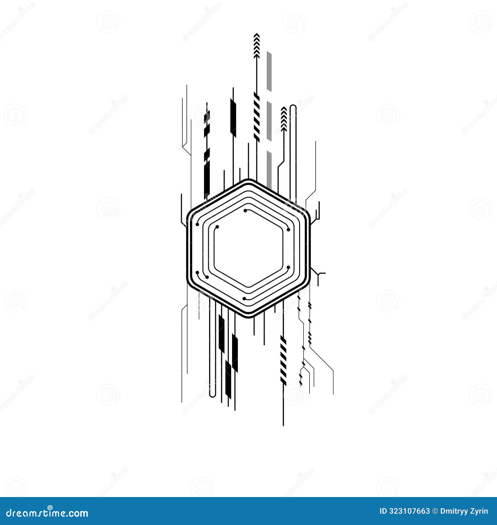 Abstract Black Simple Line Cpu Computer Technology Doodle Outline ...