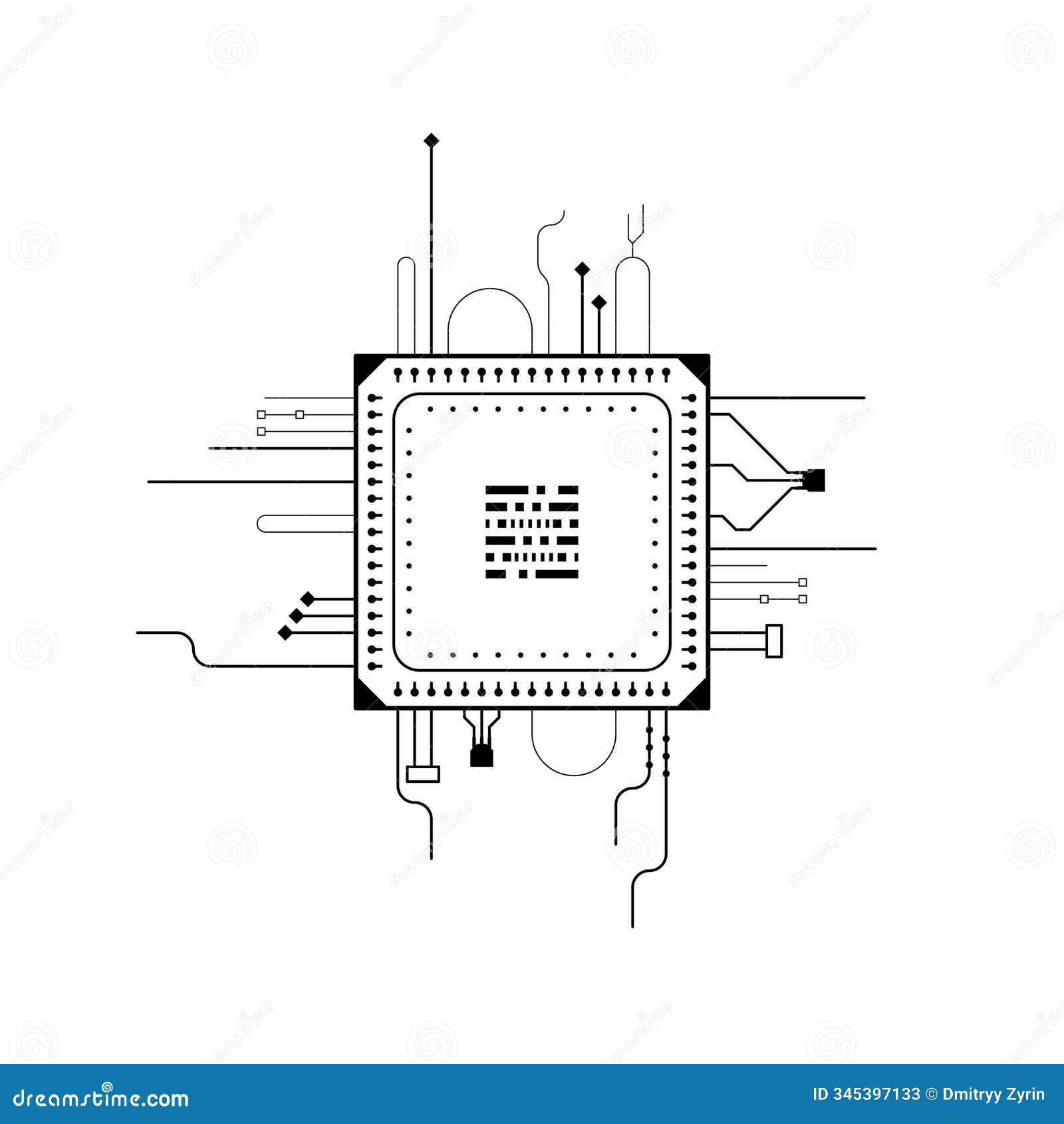 Abstract Black Simple Line Cpu Computer Technology Doodle Outline ...