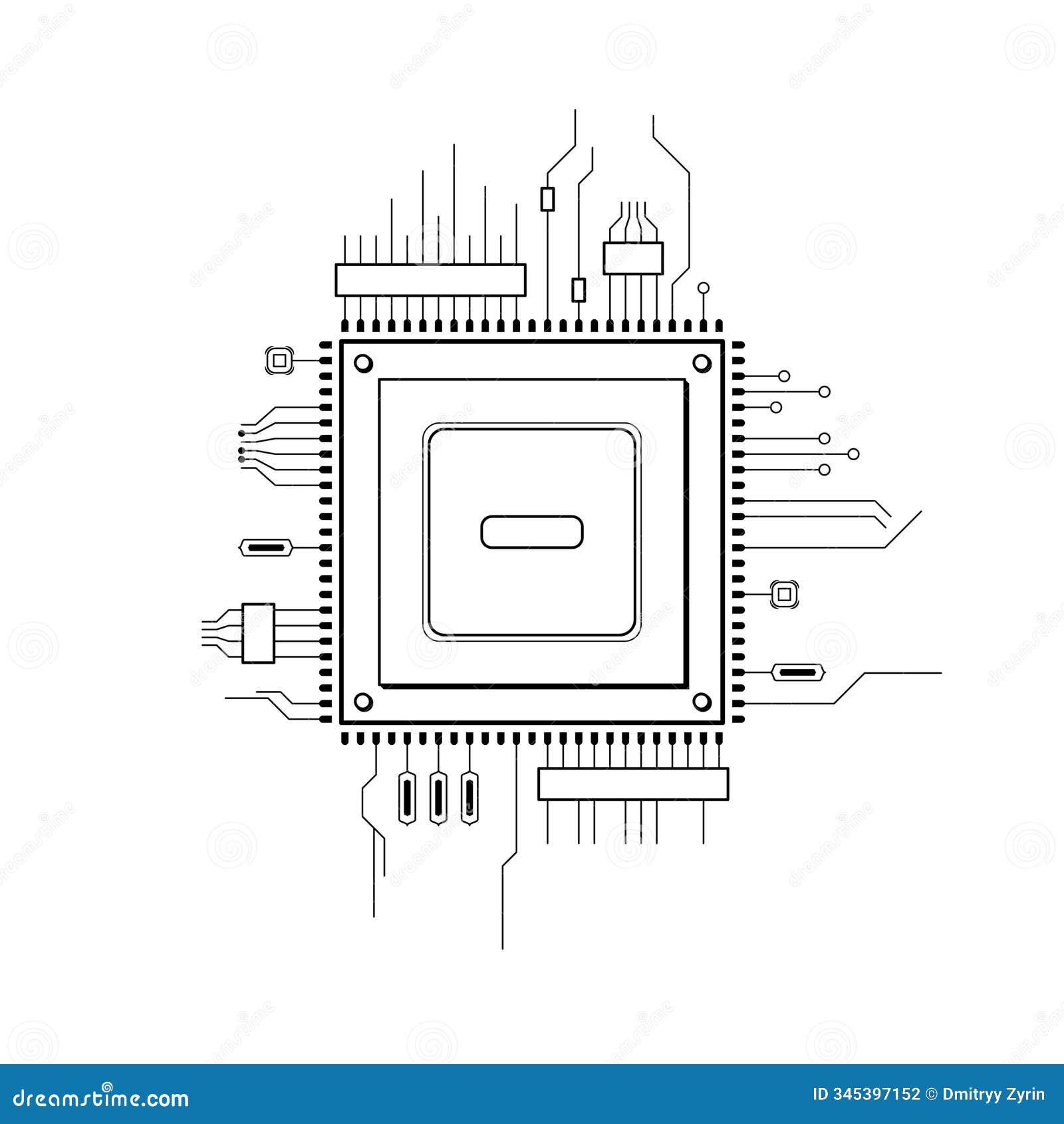 Abstract Black Simple Line Cpu Computer Technology Doodle Outline ...