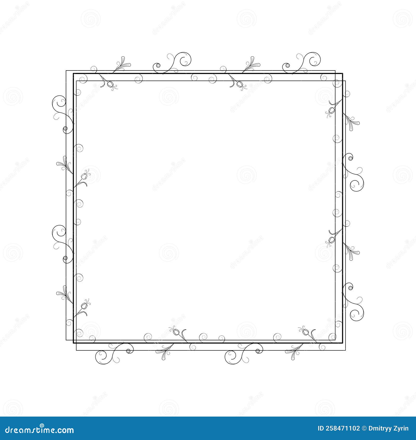 Abstract Black Simple Line Square with Leaf Leaves Frame Flowers Doodle ...