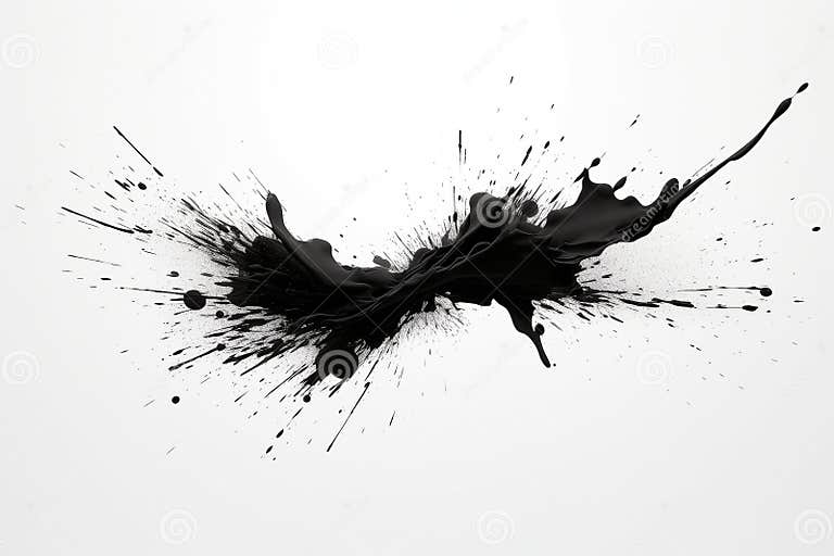 Abstract Black Splashed Ink on White Background. Generative AI Stock ...