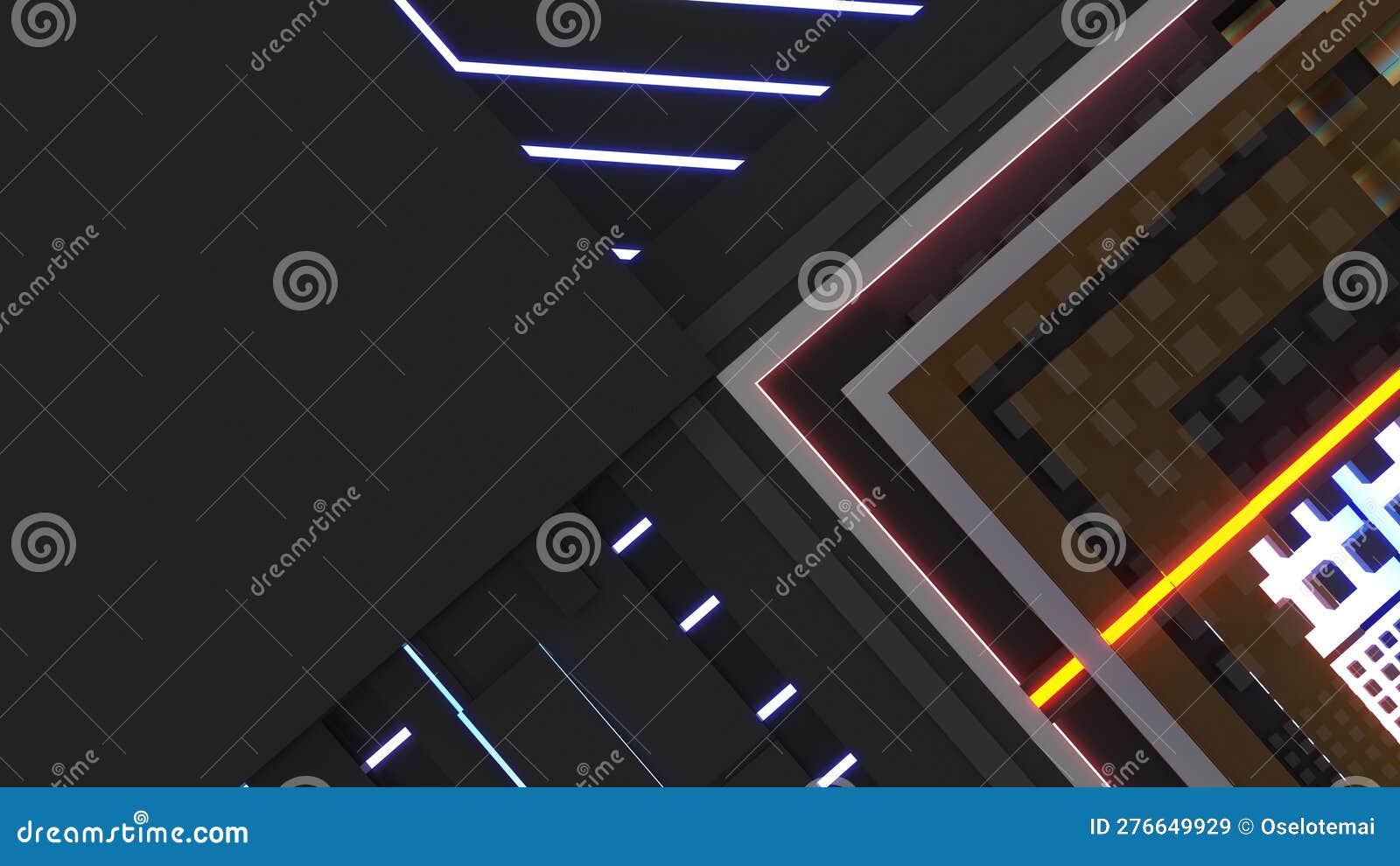 Abstract Black Technology Square Shape Background and Neon Light ...