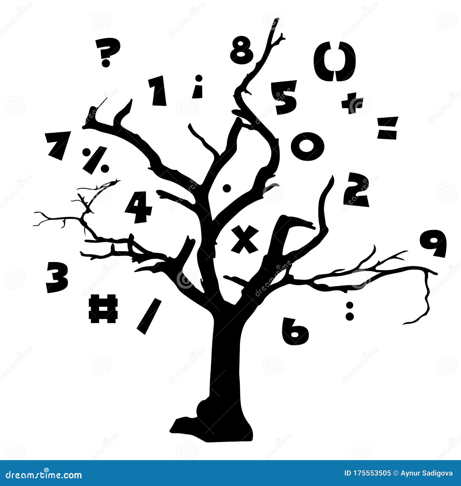 Art Tree With Math Symbols For Your Design Cartoon Vector ...