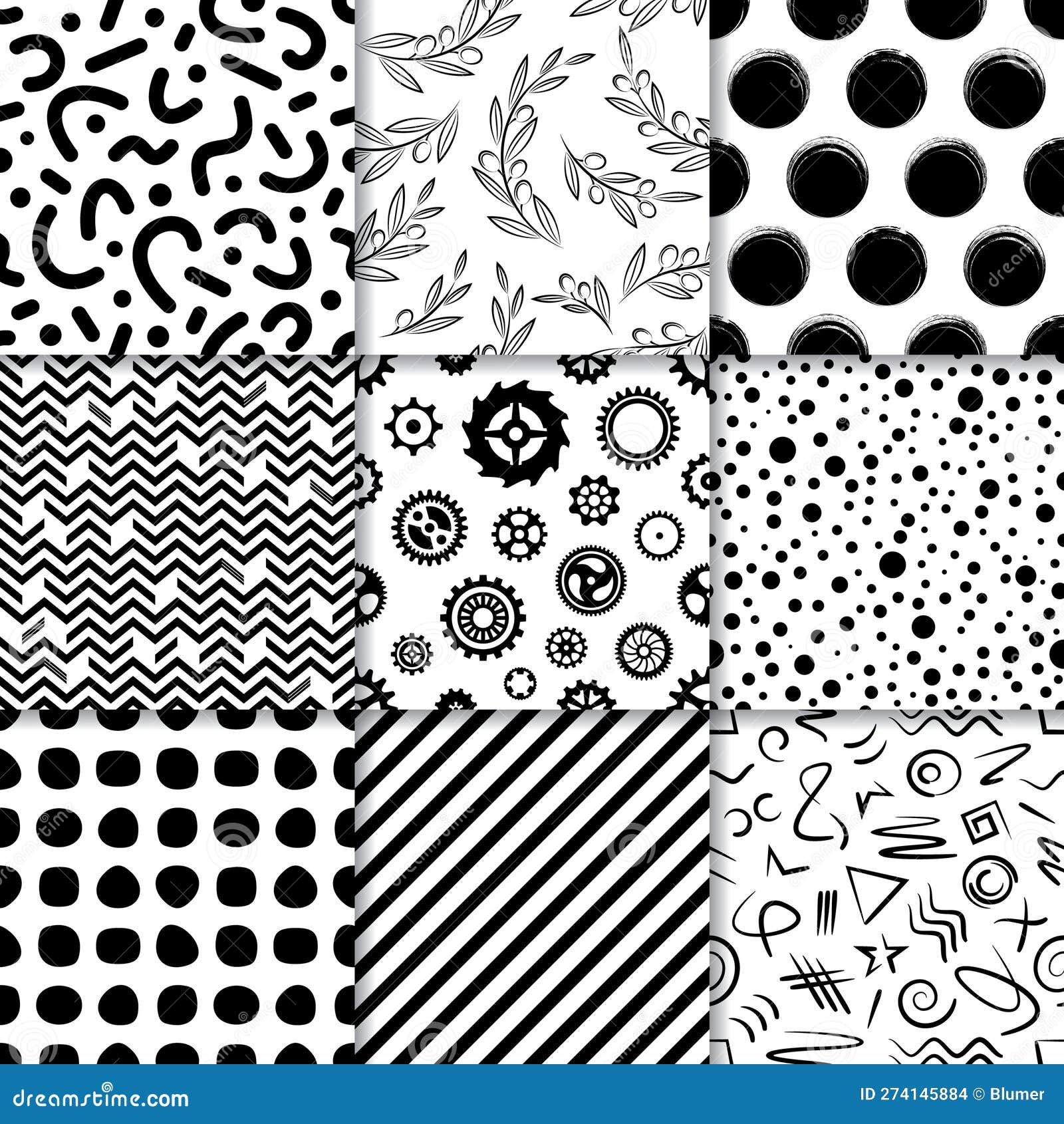 Abstract Black Vector Seamless Pattern Big Set Stock Vector ...
