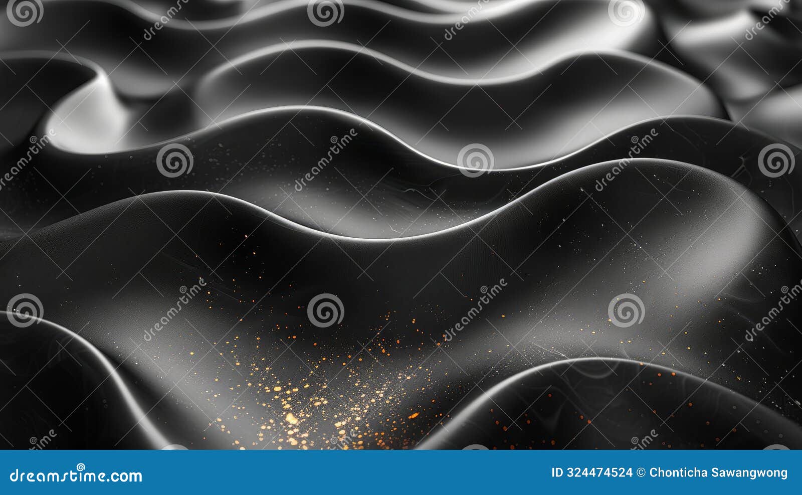 Abstract Black Wavy Texture with Golden Specks, Creating an Elegant and ...
