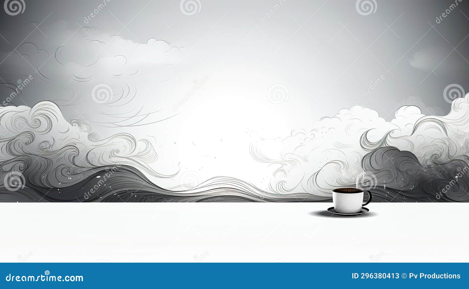 Abstract Black and White Background with a Cup and Clouds of Steam ...