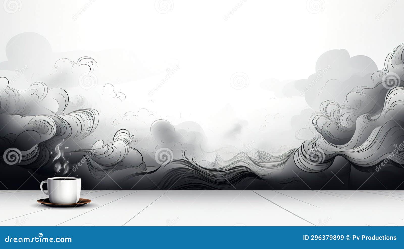 Abstract Black and White Background with a Cup and Clouds of Steam ...