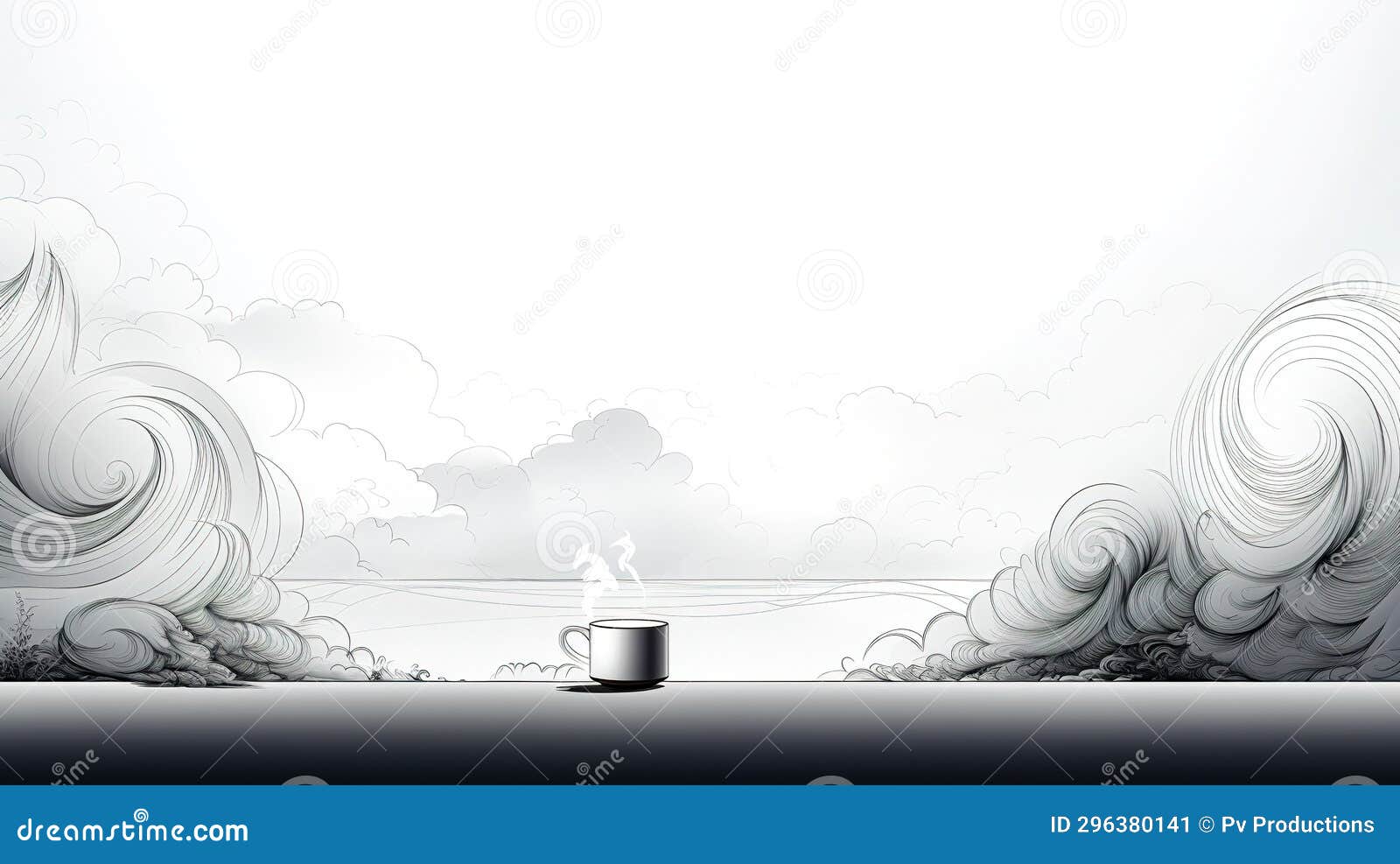 Abstract Black and White Background with a Cup and Clouds of Steam ...