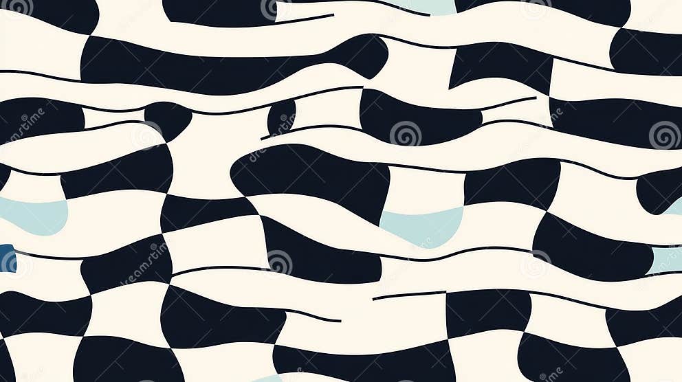 Abstract Black and White Checkerboard Pattern with Wavy Distortions and ...