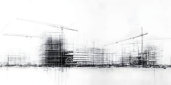 Abstract Black and White Construction Site Sketch Stock Illustration ...