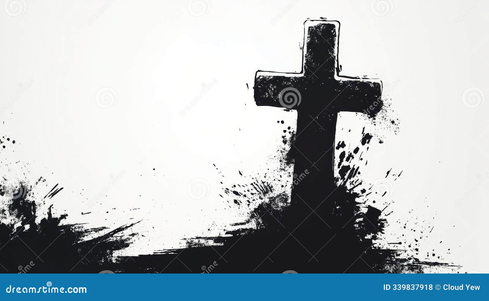 Abstract Black and White Cross with Splatter Effect on White Background ...