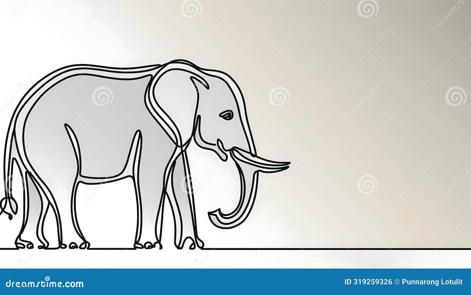 Black and White Elephant with Continuous One Line Style, Copy Space ...