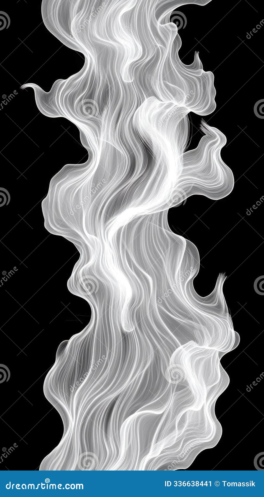 Abstract Black and White Flowing Wispy Lines on a Vertical Canvas in ...