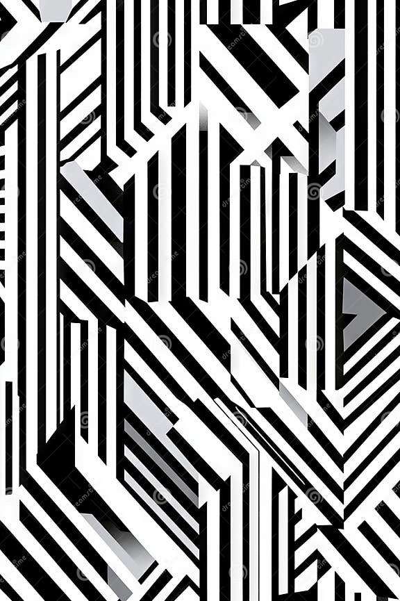 Abstract Black and White Geometric Pattern with Bold Stripes and Angles ...