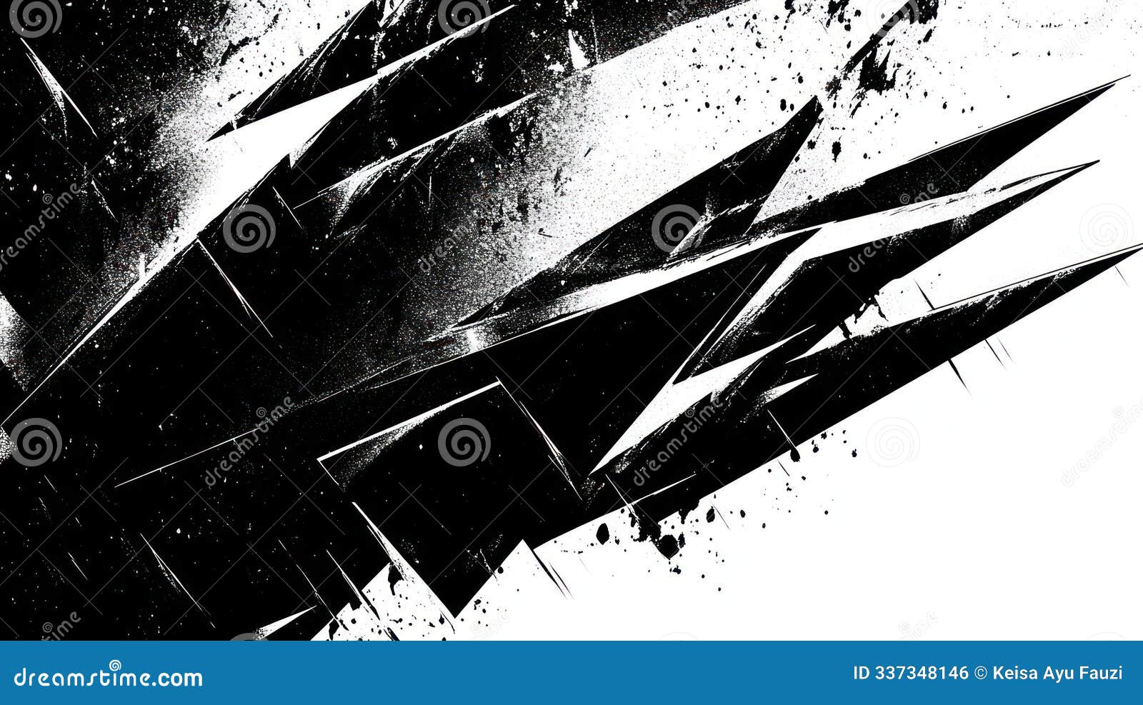 Abstract Black and White Graphic with Sharp, Jagged Shapes and Splatter ...