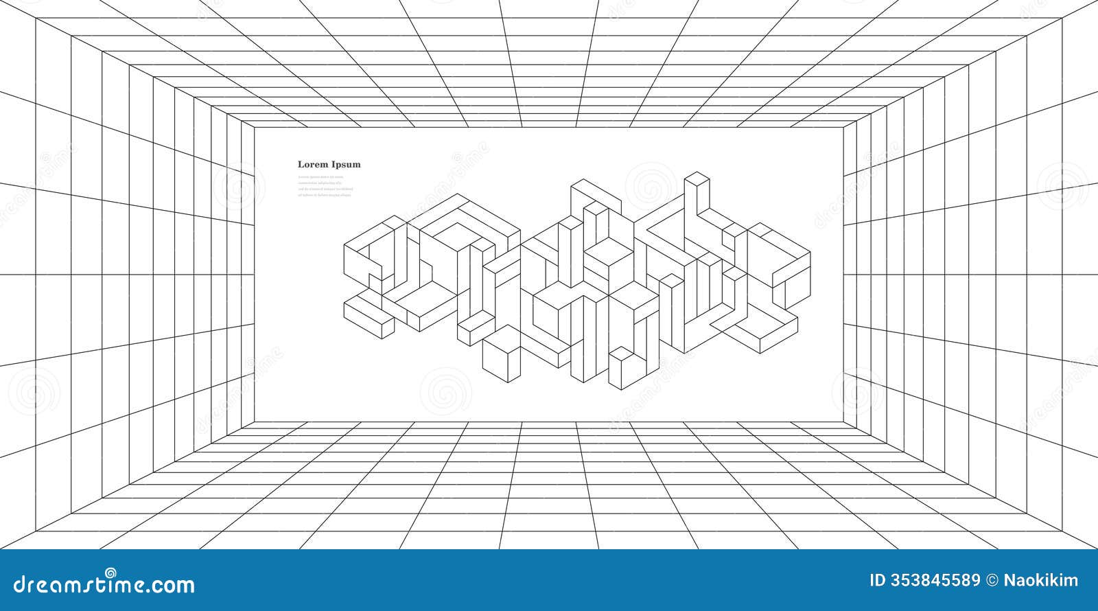 Abstract Black White Grid Lines. Perspective Buildings Background. 3d ...