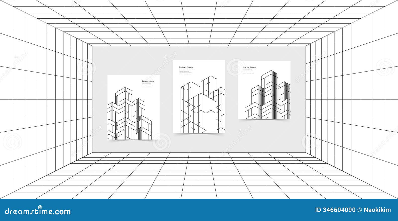 Abstract Black White Grid Lines. Perspective Buildings Background. 3d ...