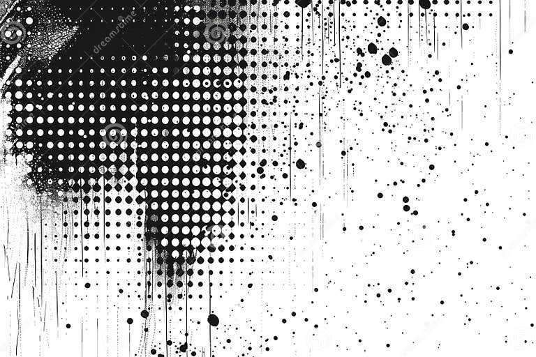 Abstract Black and White Halftone Dots with Paint Splatter Stock ...
