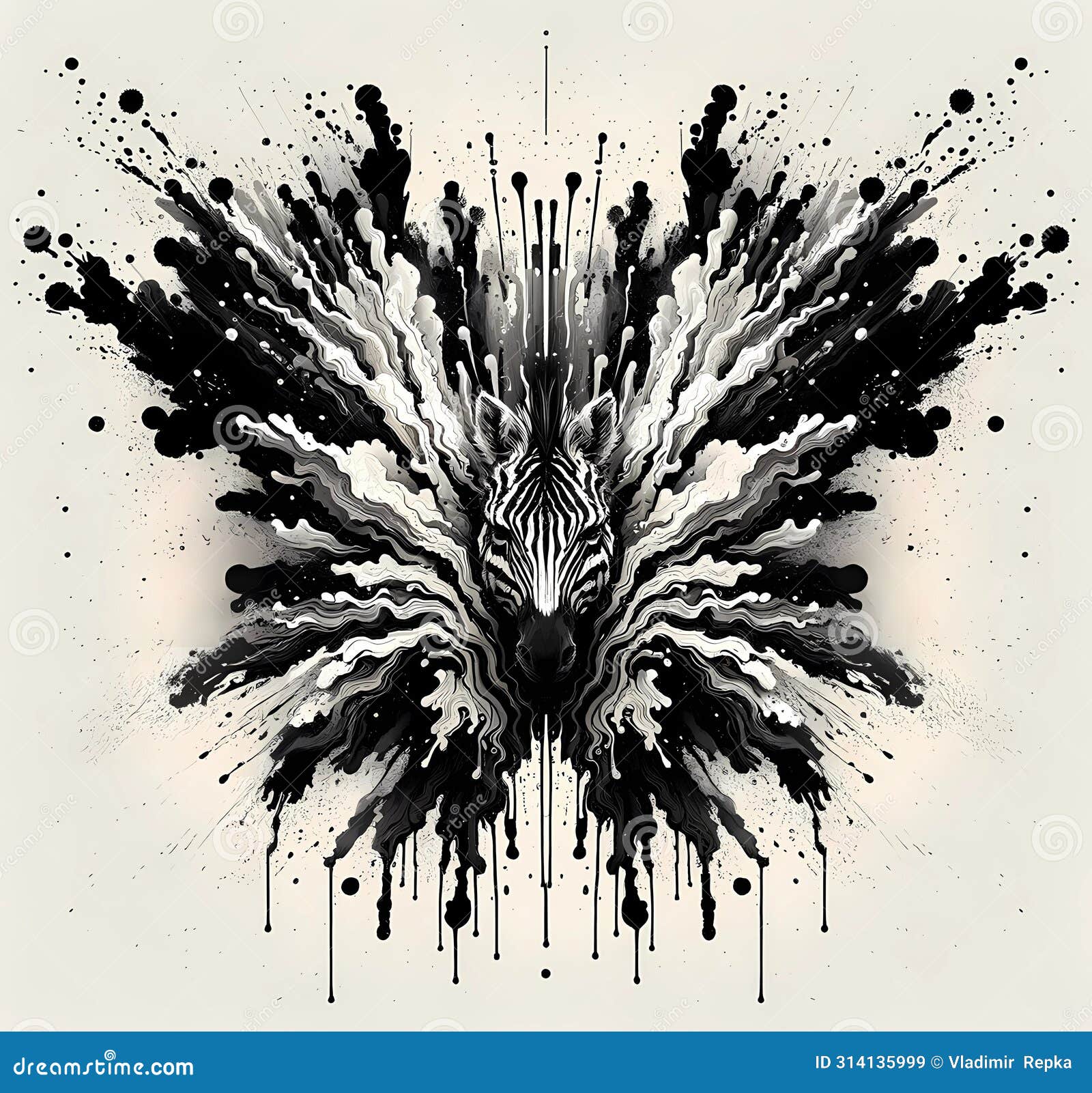 Zebra Inkblot Symmetry - AI Generated Image Stock Illustration ...