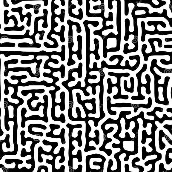 Abstract Black and White Labyrinth Seamless Pattern in Modern Geometric ...