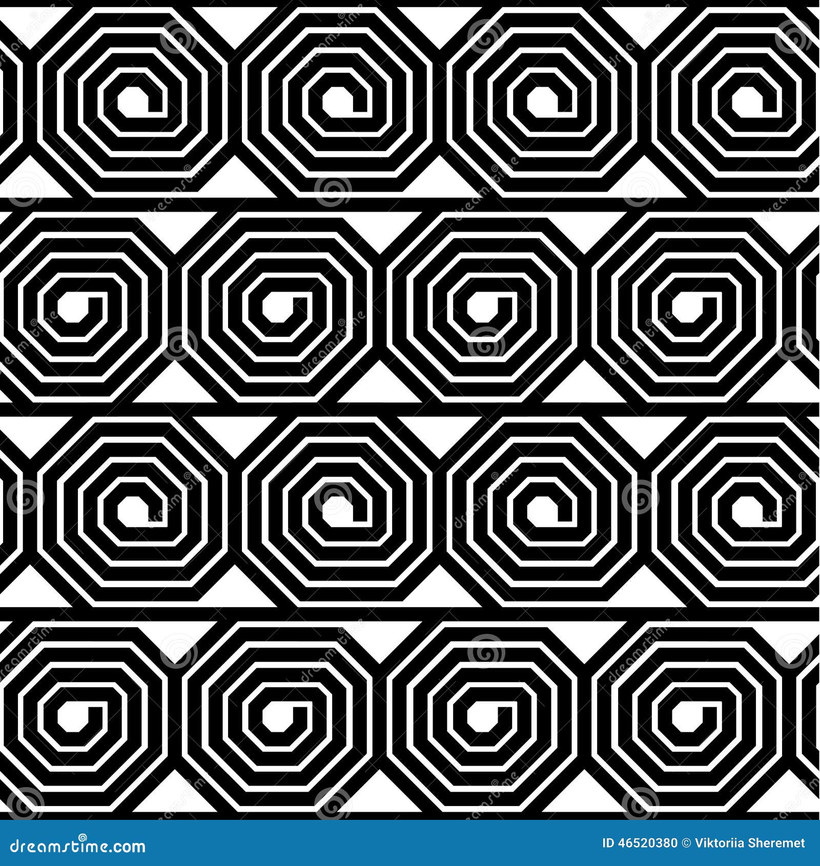 Abstract Black and White Octagon Spiral Vector Seamless Pattern Stock ...