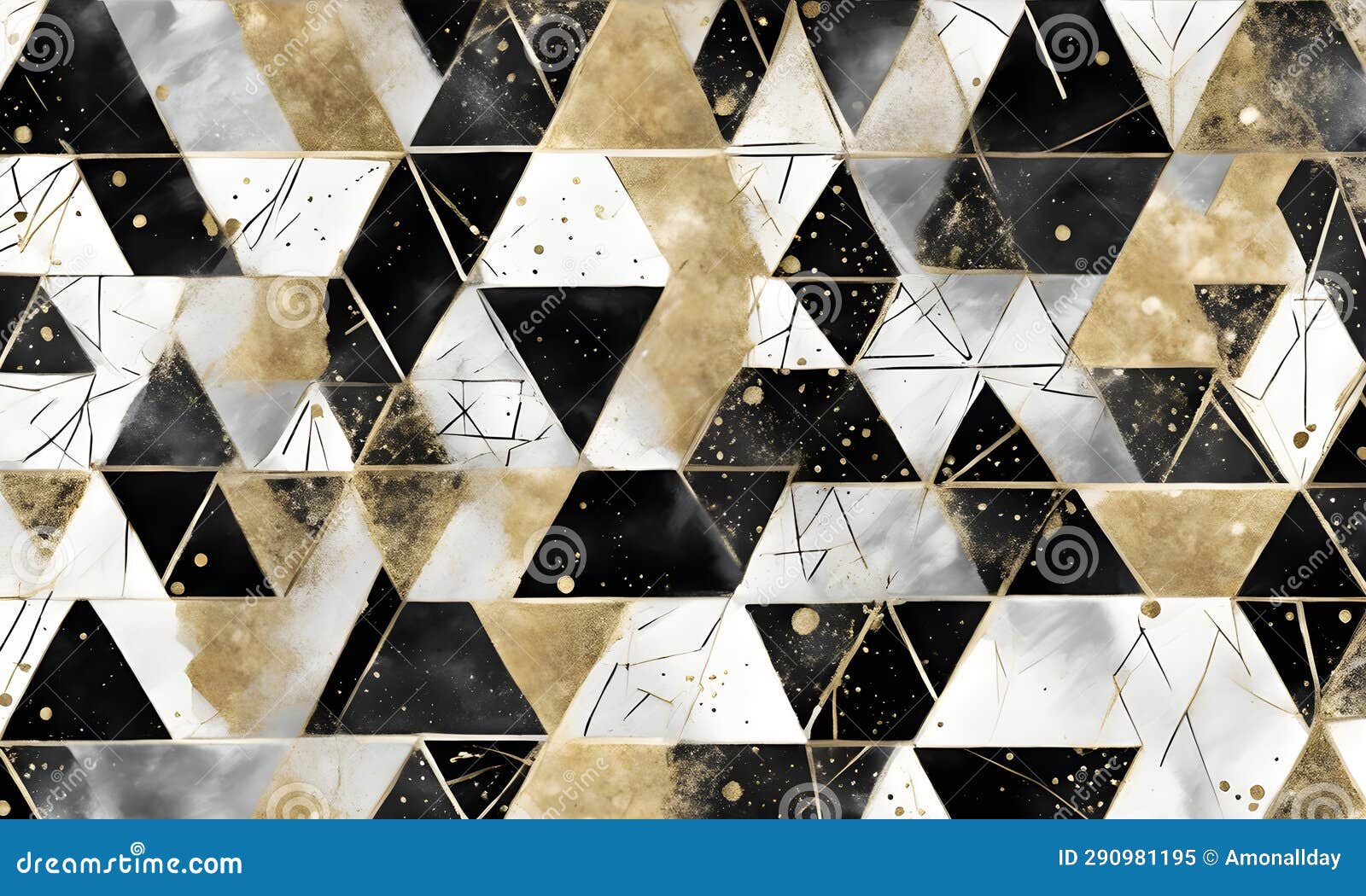 Abstract Triangle Artwork, Wall Art Painting with Black, White and Gold ...