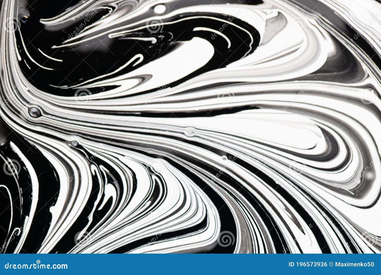 Abstract Black and White Pattern. Swirls on Liquid Glossy Paint Surface ...