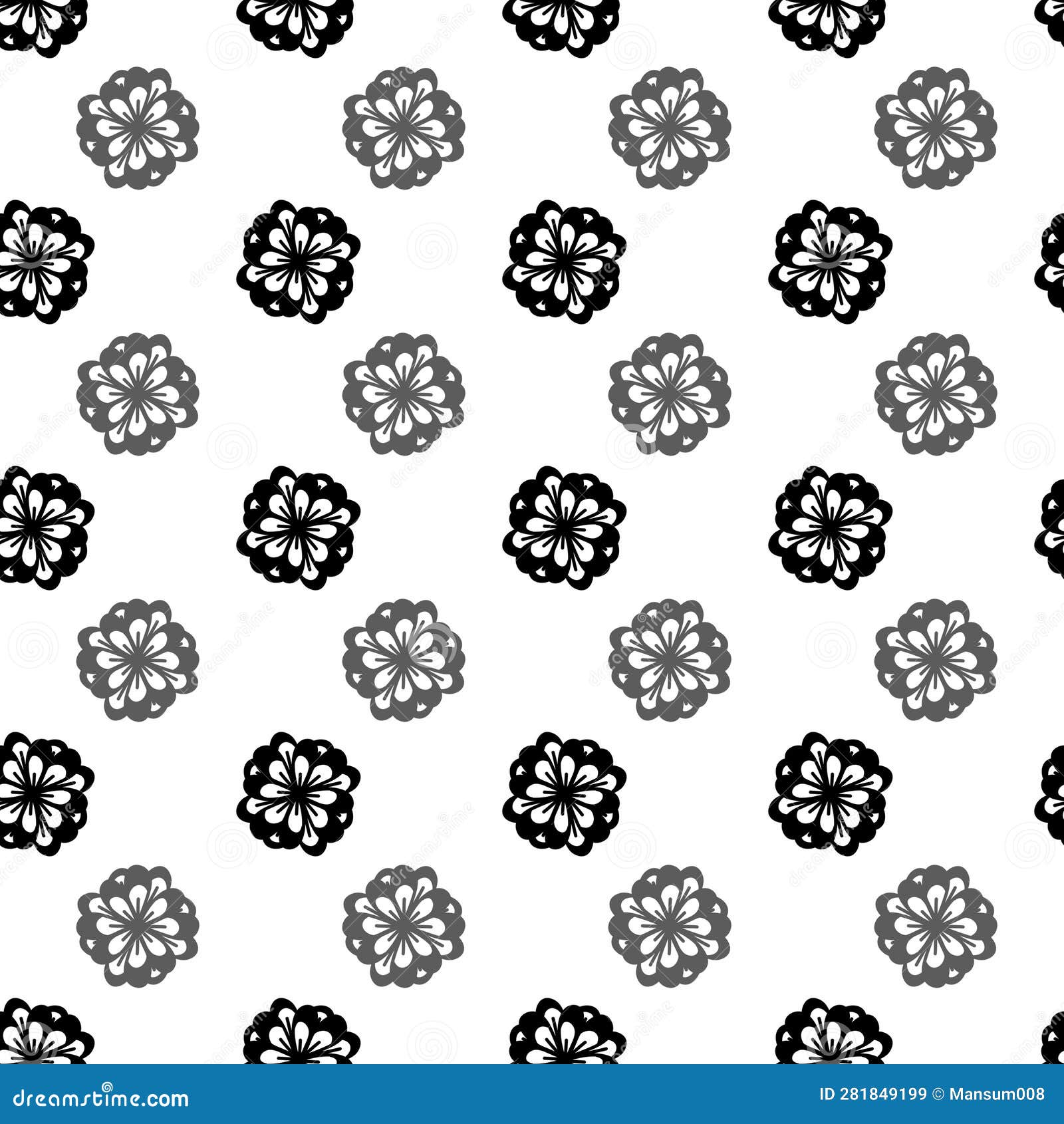 Abstract Black and White Seamless Pattern with Circles Flower Shape ...
