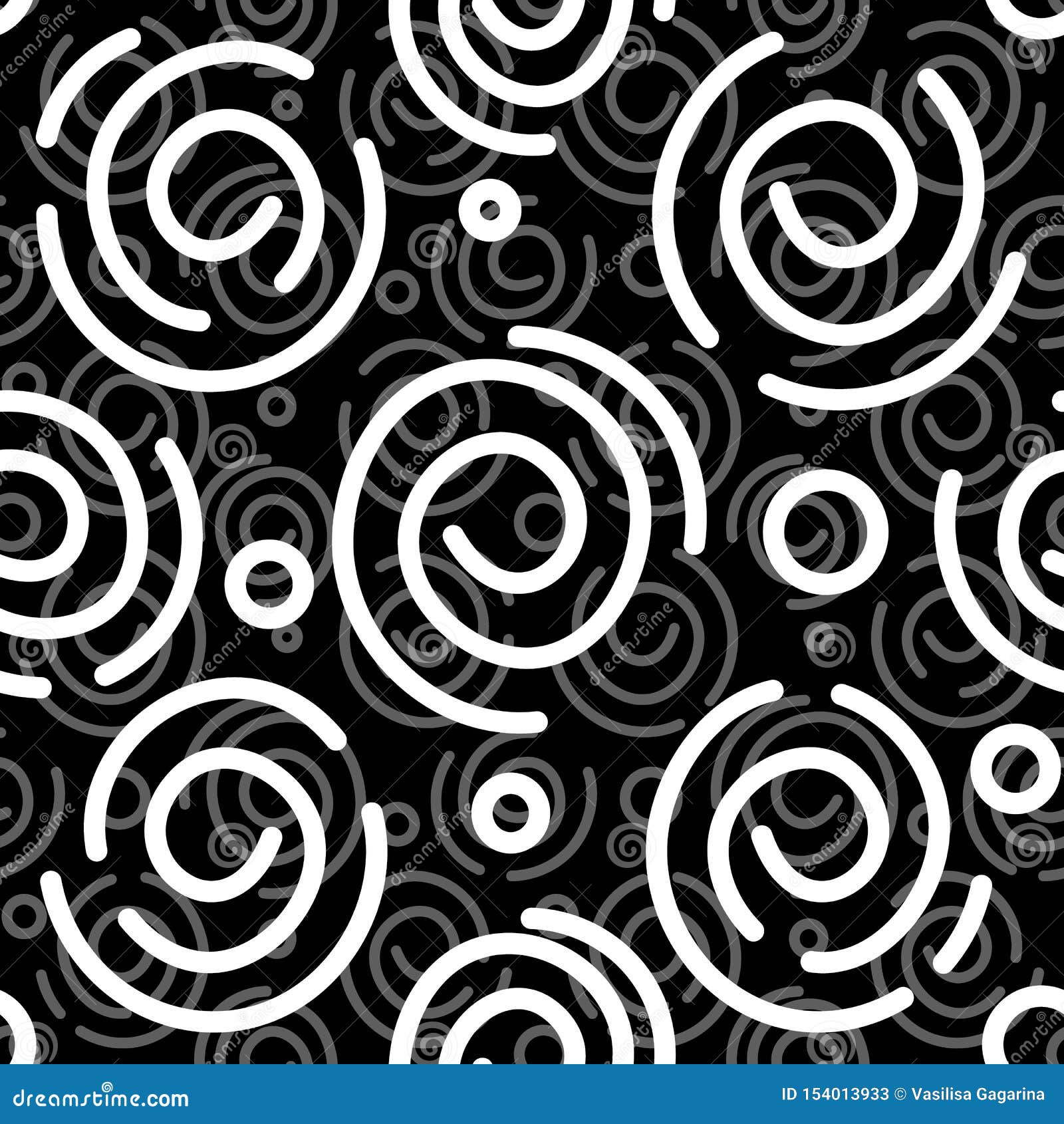 Abstract Black and White Spiral Background. Vector Seamless Pattern ...
