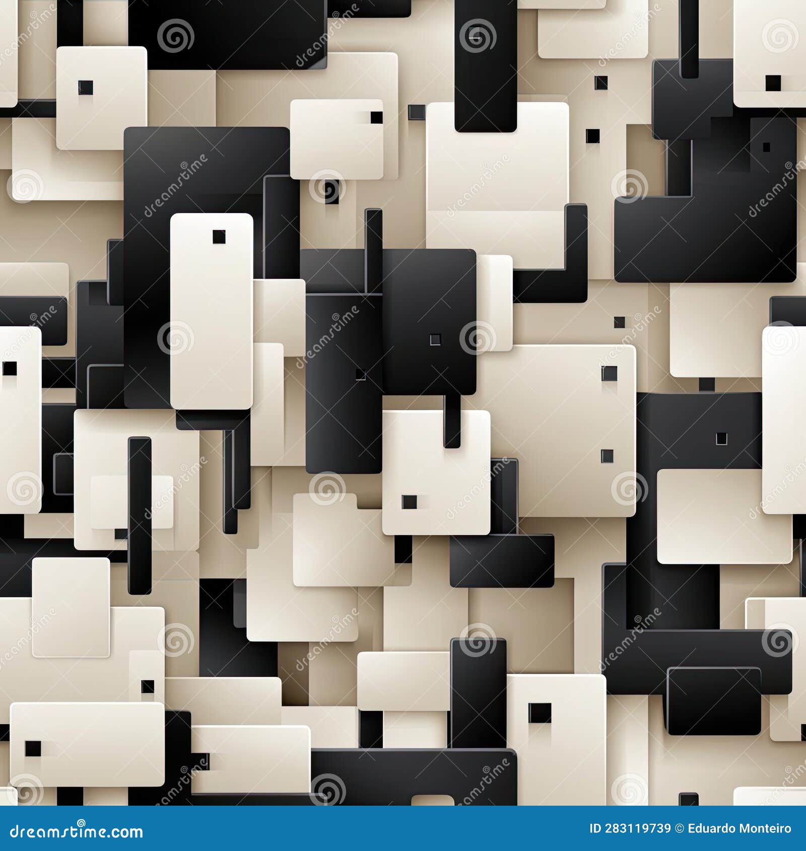 Abstract Black and White Square Wallpaper with Robotic Motifs (tiled ...