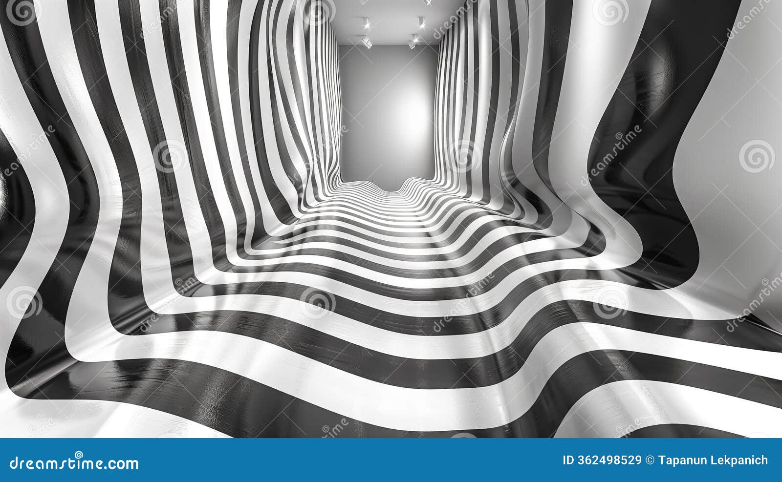 Abstract Black and White Striped Hall with Optical Illusion Effect ...
