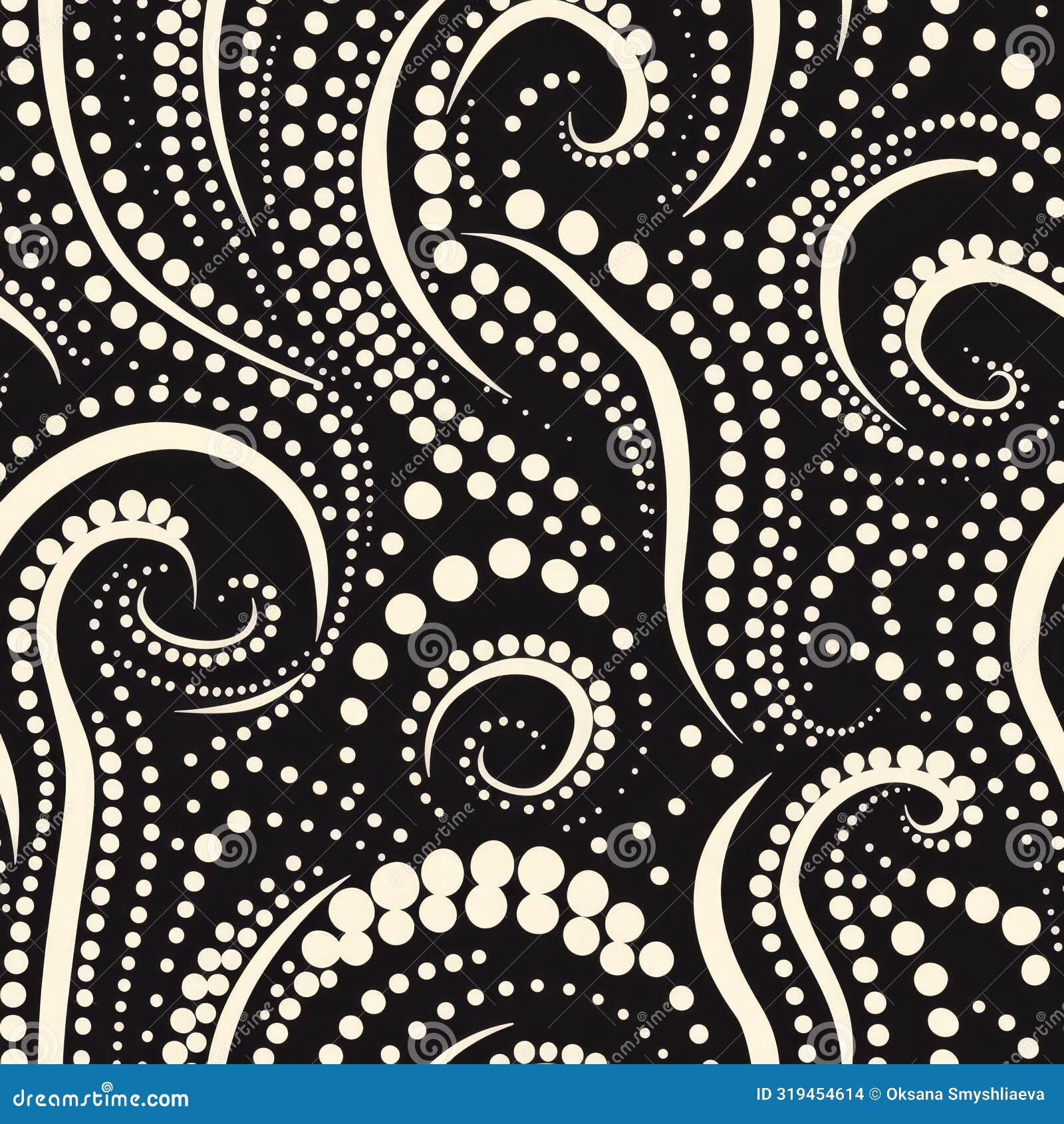 Abstract Black and White Swirls and Dots Pattern Background Stock Photo ...