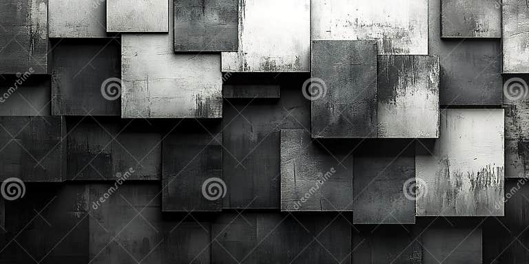 Abstract Black and White Wall with Layered Rectangular Shapes Creating ...