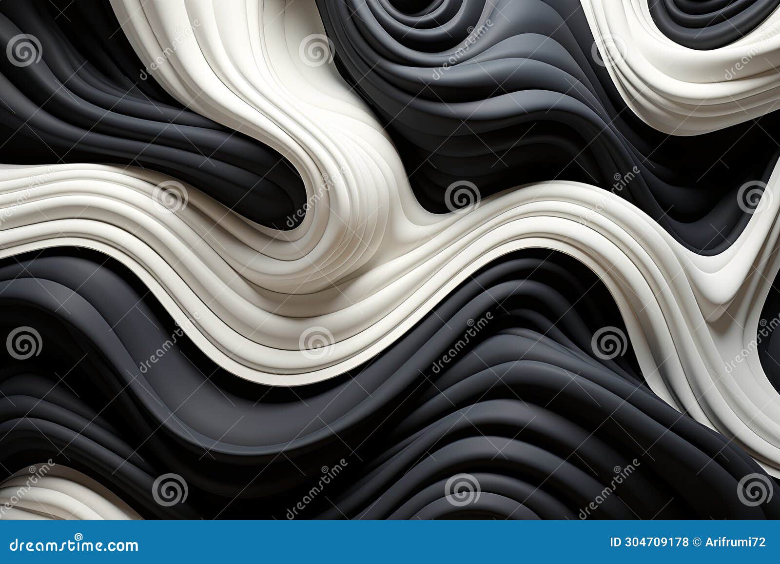 Abstract Black and White Wavy Shapes Background, 3d Render Wallpaper ...