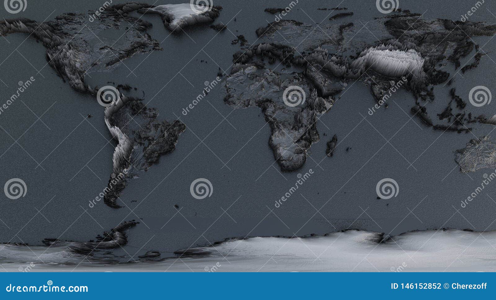 Abstract Black World Map, Continets Extruded or Displacement Stock ...