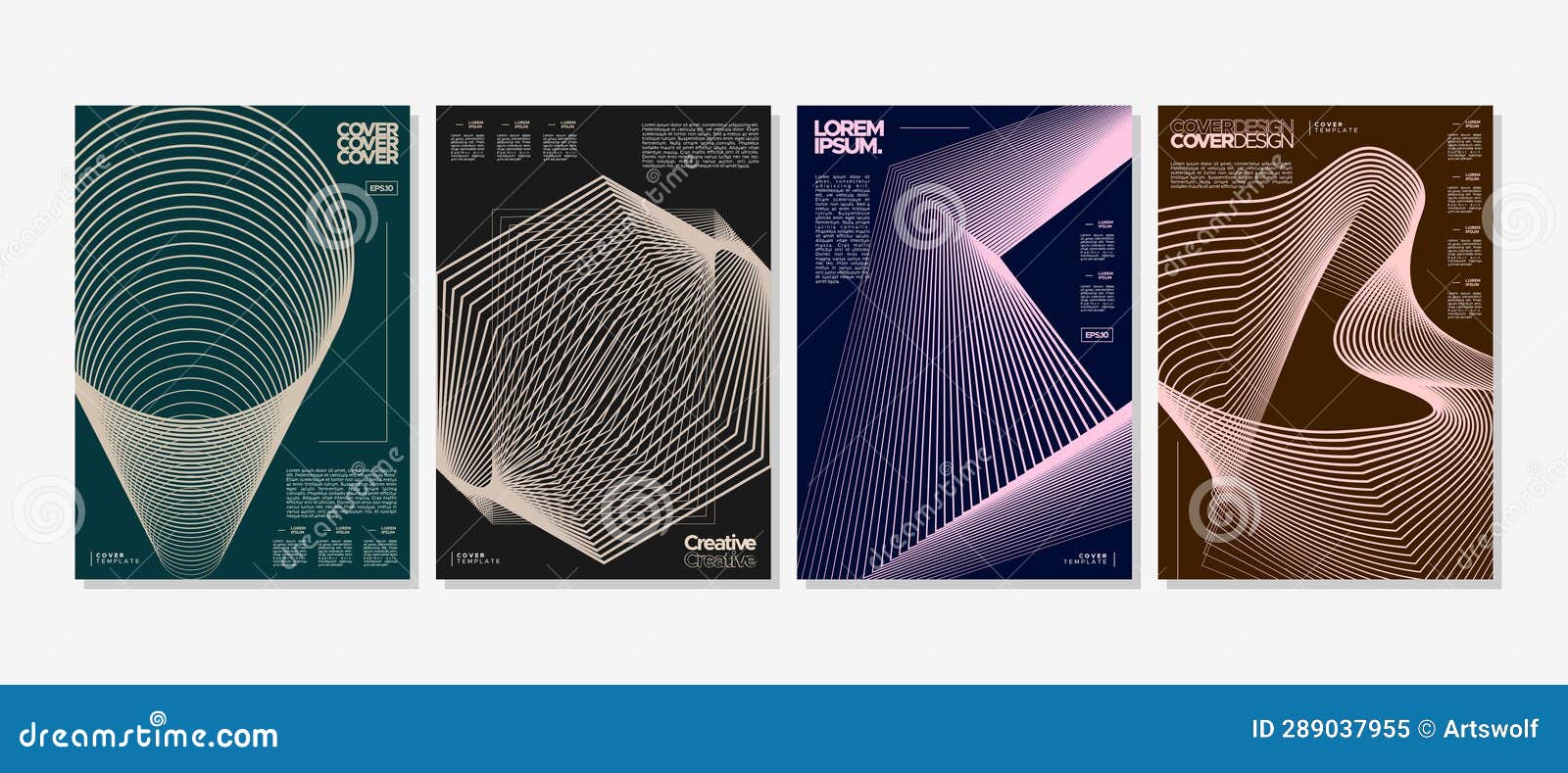 Abstract Blend Line Shape Poster Cover Design Set. Modern Dynamic Line ...