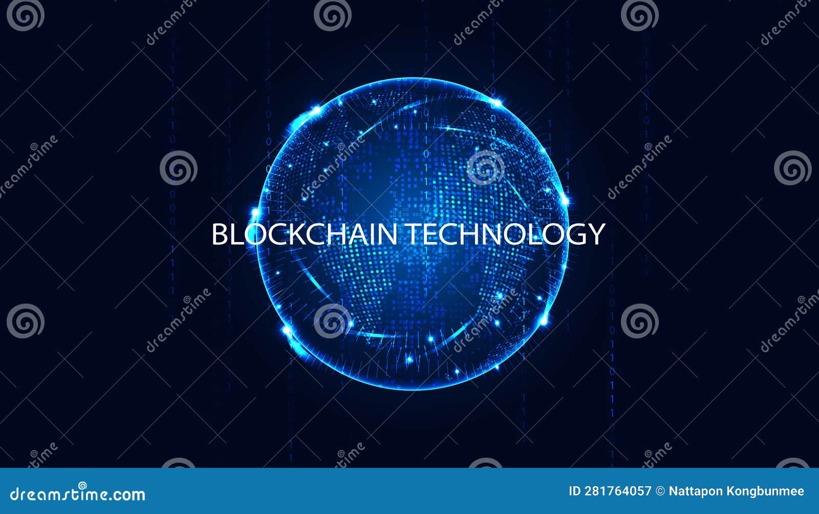 Abstract Blockchain Technology and Globe Concept. Modern Blue ...