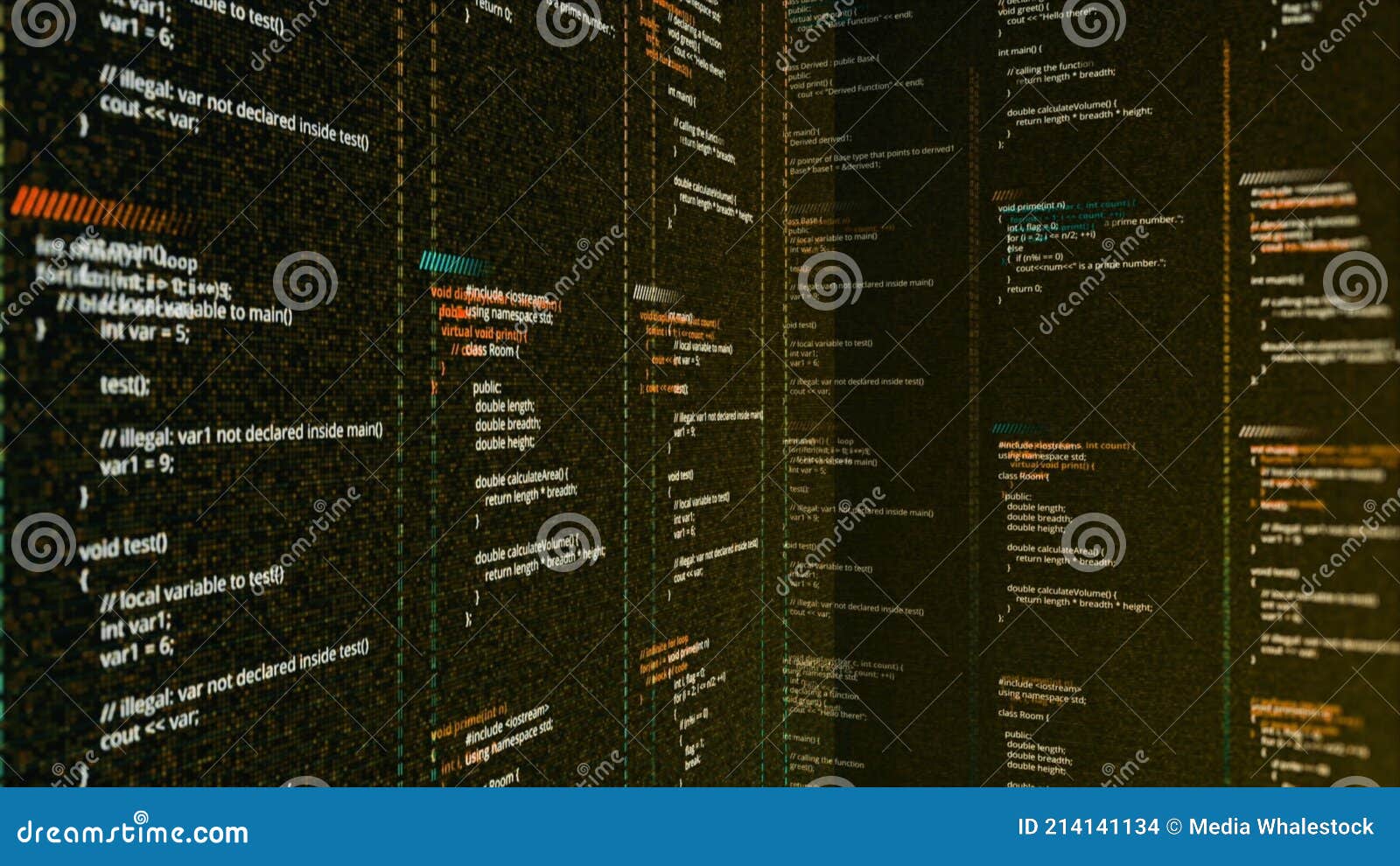 Abstract Blocks of Program Code Inside Vertical Columns Flying in ...