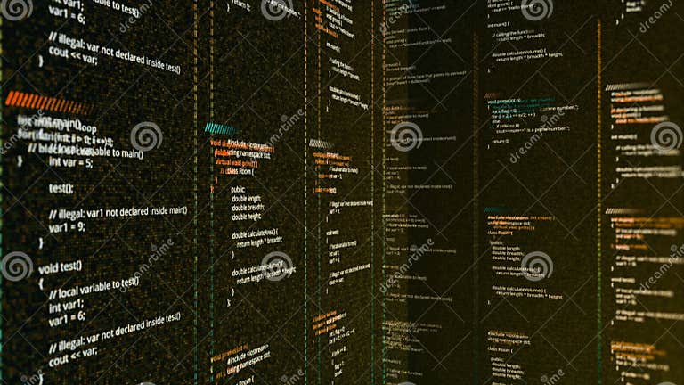 Abstract Blocks of Program Code Inside Vertical Columns Flying in ...